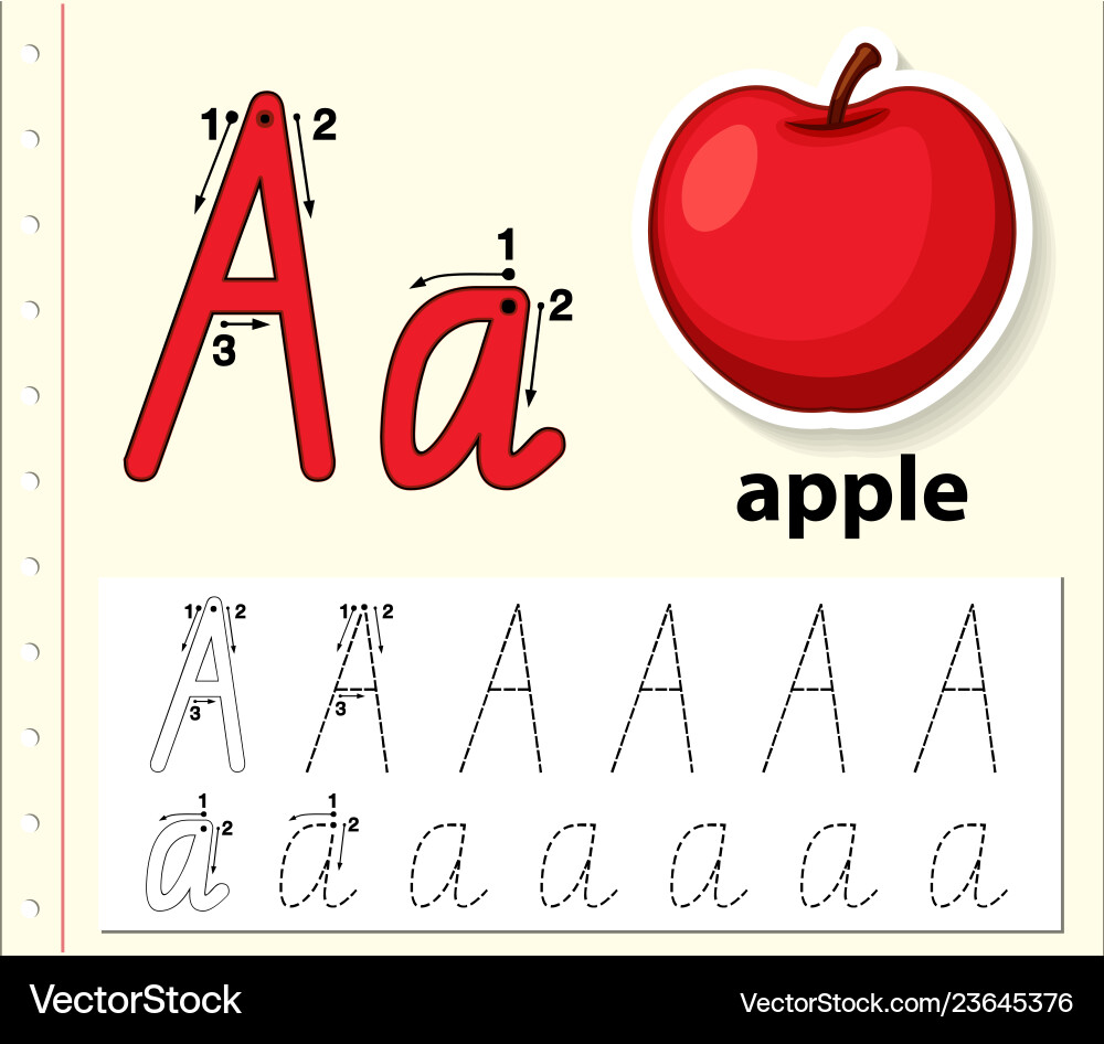 Letter a tracing alphabet worksheets Royalty Free Vector