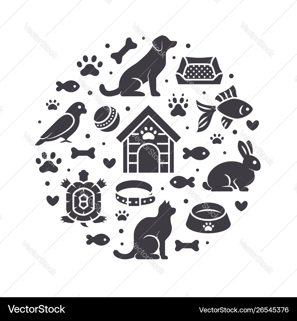 Pet Shop Circle Icon Set Royalty Free Vector Image