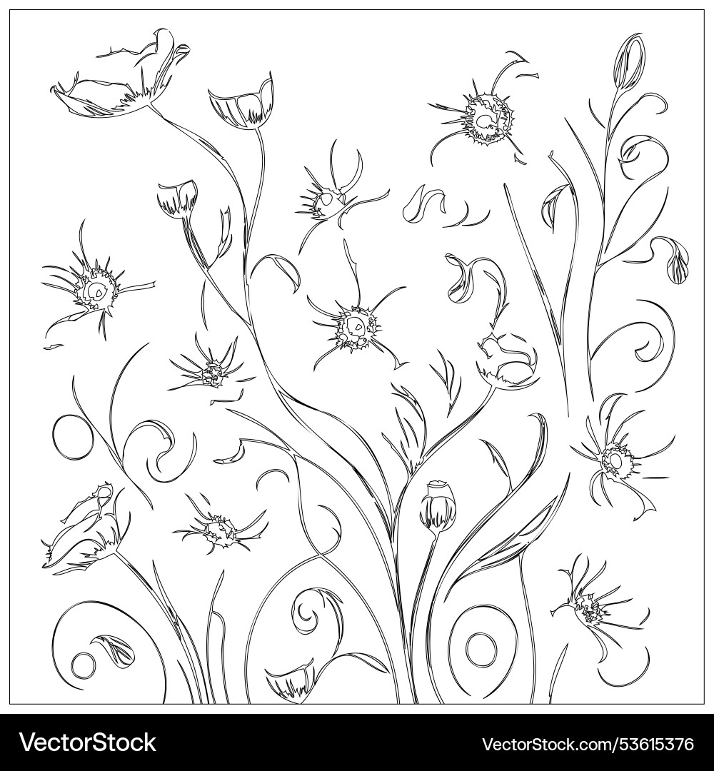 Poppy flower pattern outline sketch Royalty Free Vector