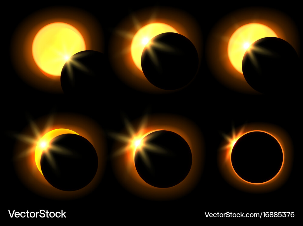 Solar eclipse in six different phases Royalty Free Vector