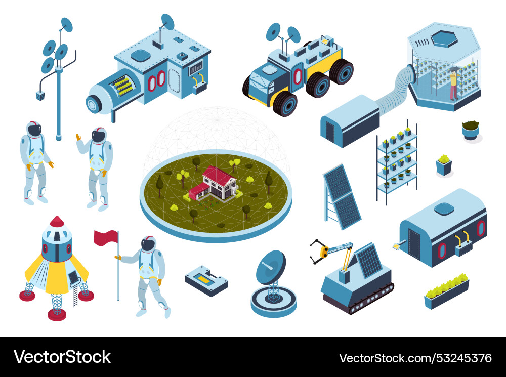 Space colonization 3d isometric mega set Vector Image