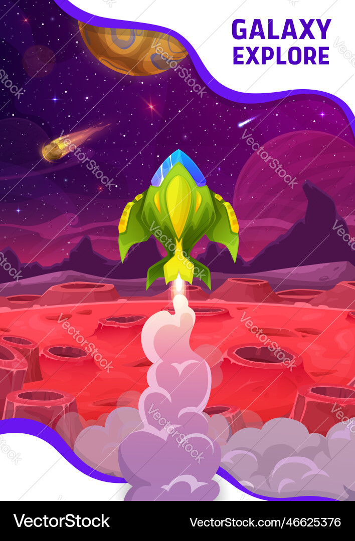 Spaceship launch from space planet of alien galaxy