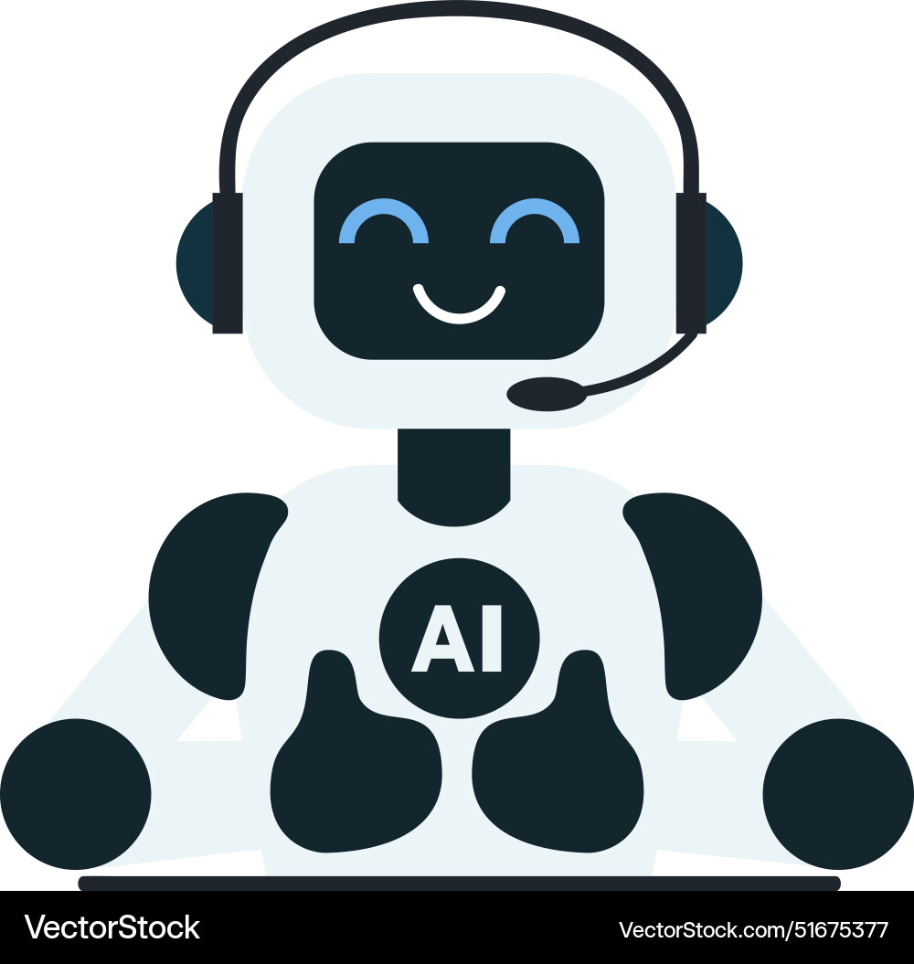 Cute chat bot robot shows thumbs up Royalty Free Vector Cute chat bot robot shows thumbs up Royalty Free Vector