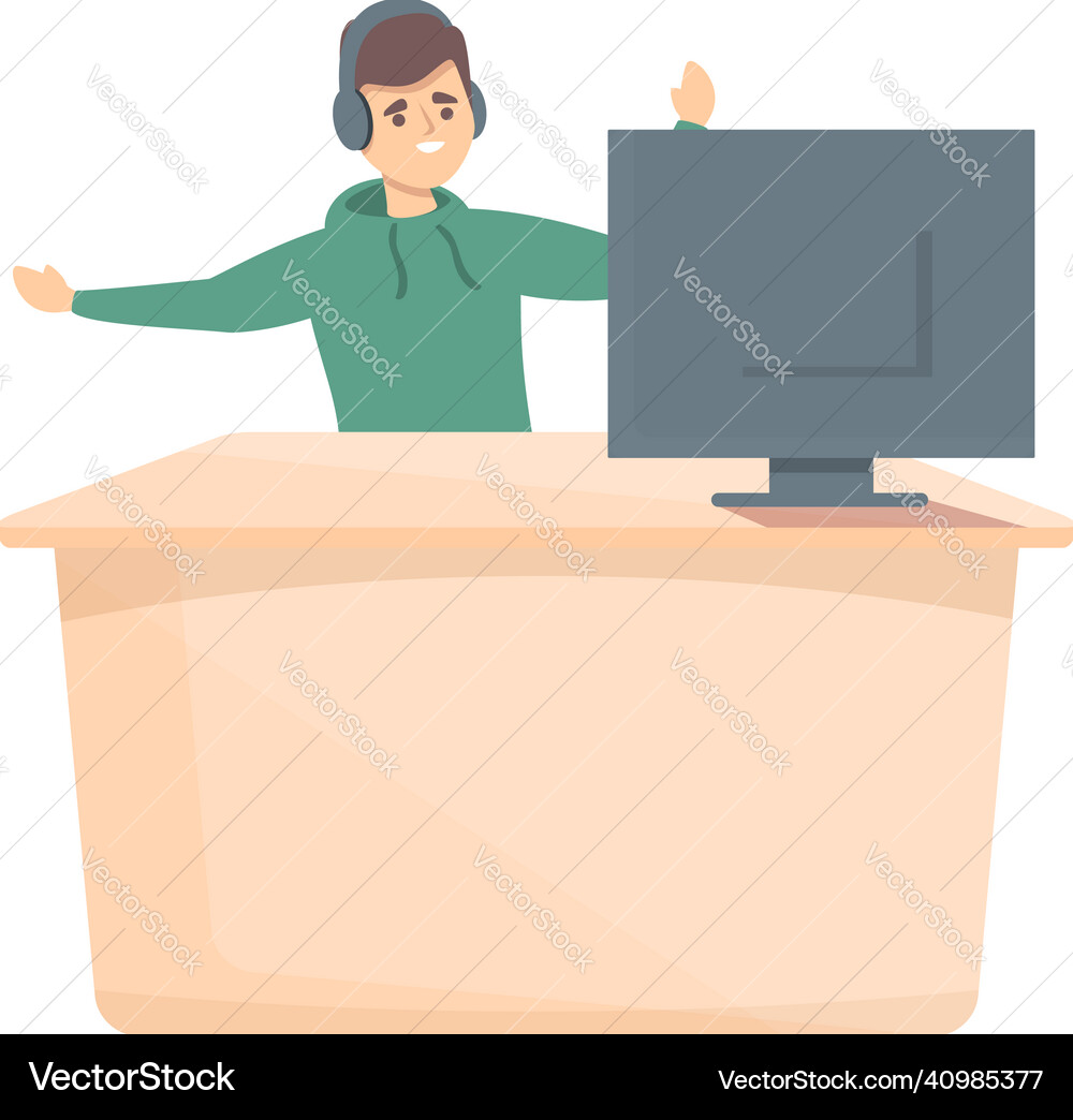 Gamer video live icon cartoon vlogger Royalty Free Vector