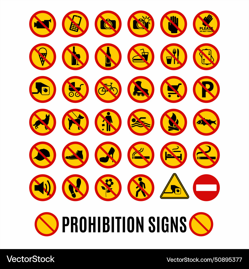 Guide signs iso prohibited actions road s Vector Image