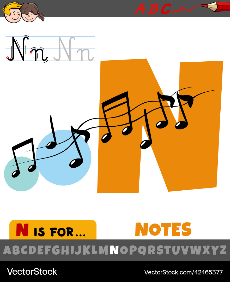 Letter n from alphabet with musical notes Vector Image