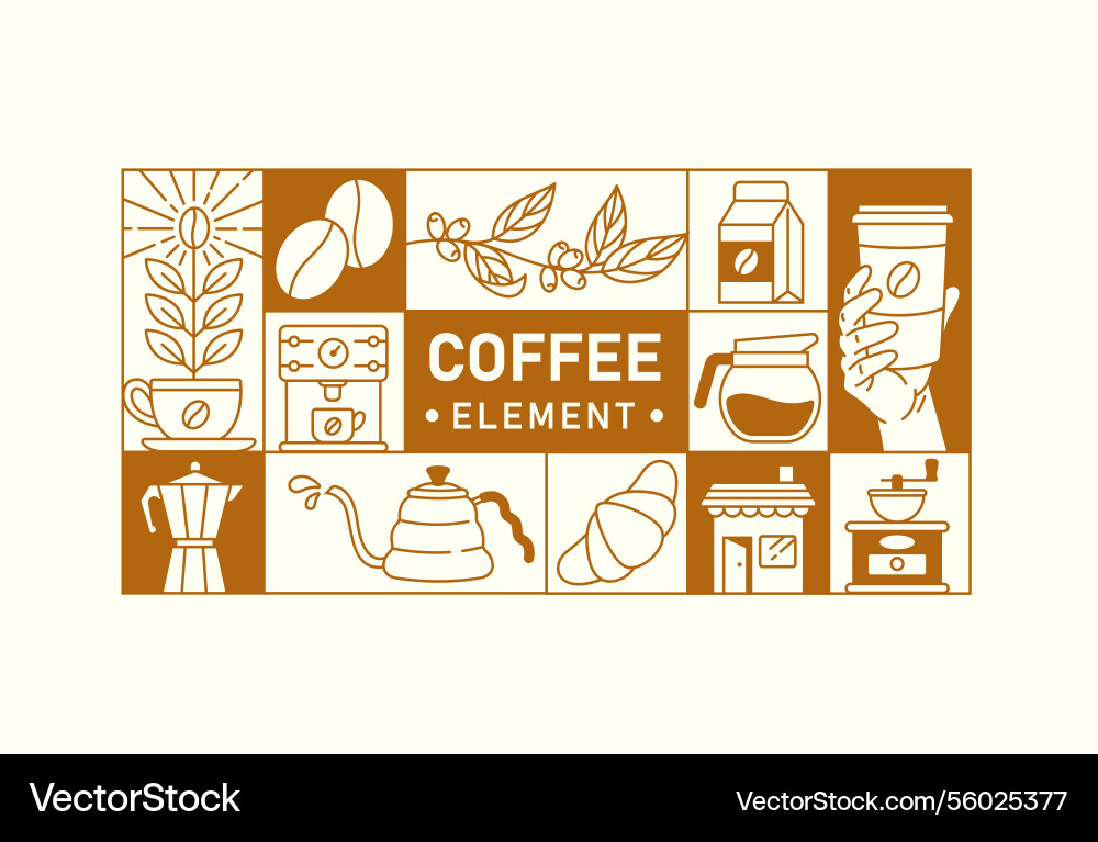 Line art of coffee elements collection Royalty Free Vector