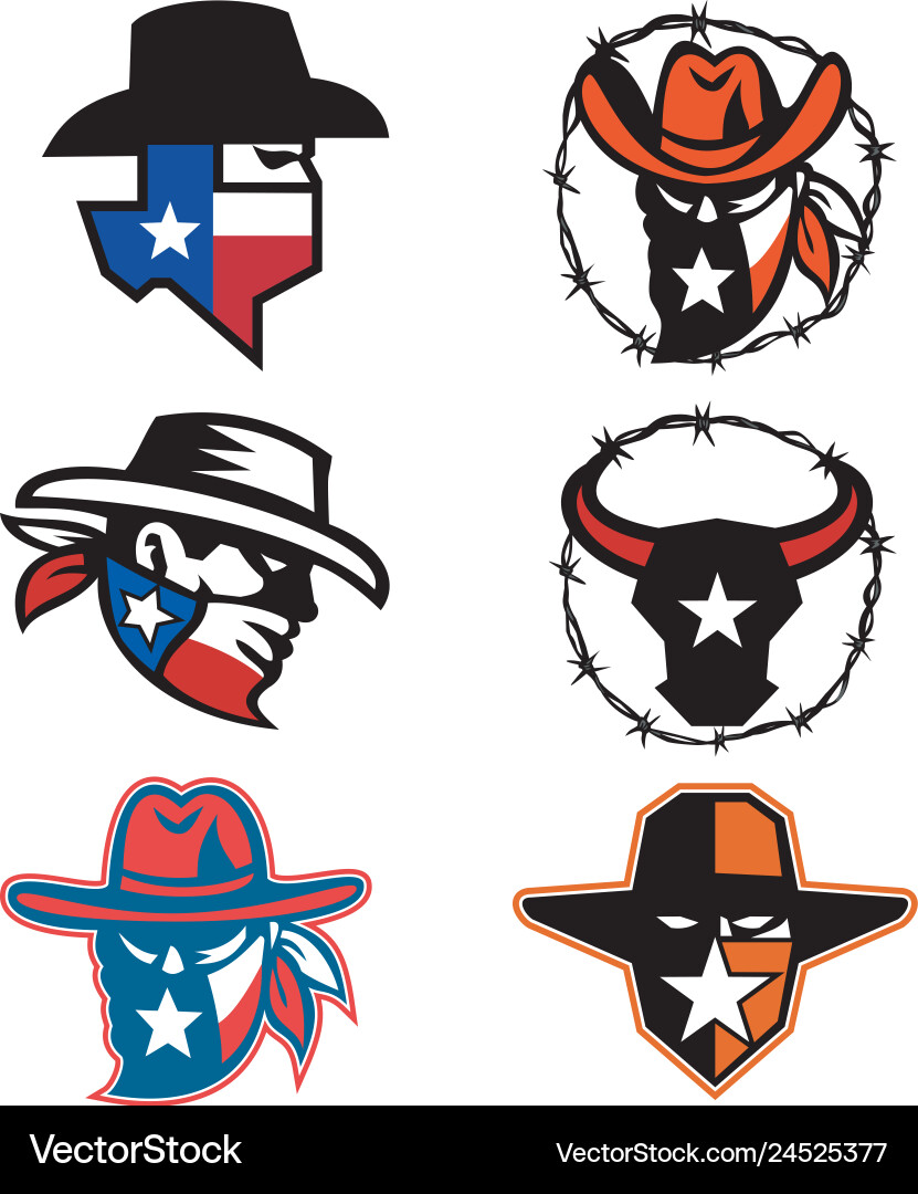 Texas outlaw mascot collection Royalty Free Vector Image