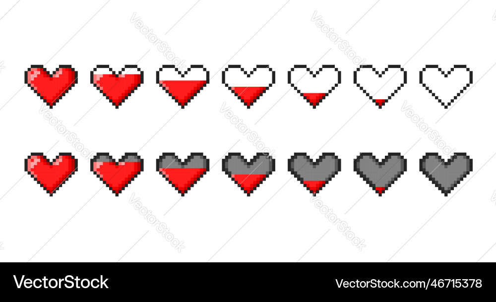 8 bit arcade game live level pixel heart bar Vector Image