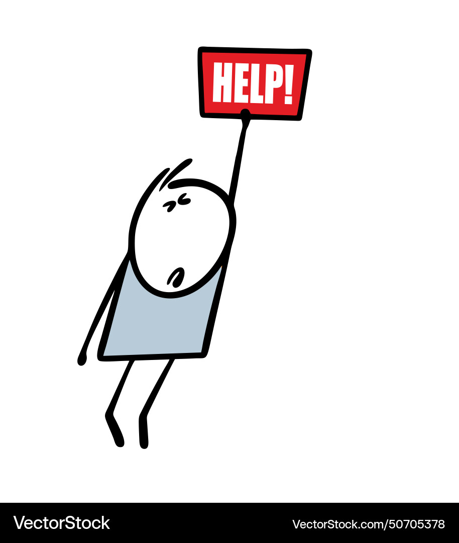 Cartoon boy pulls his hand up holding sign Vector Image