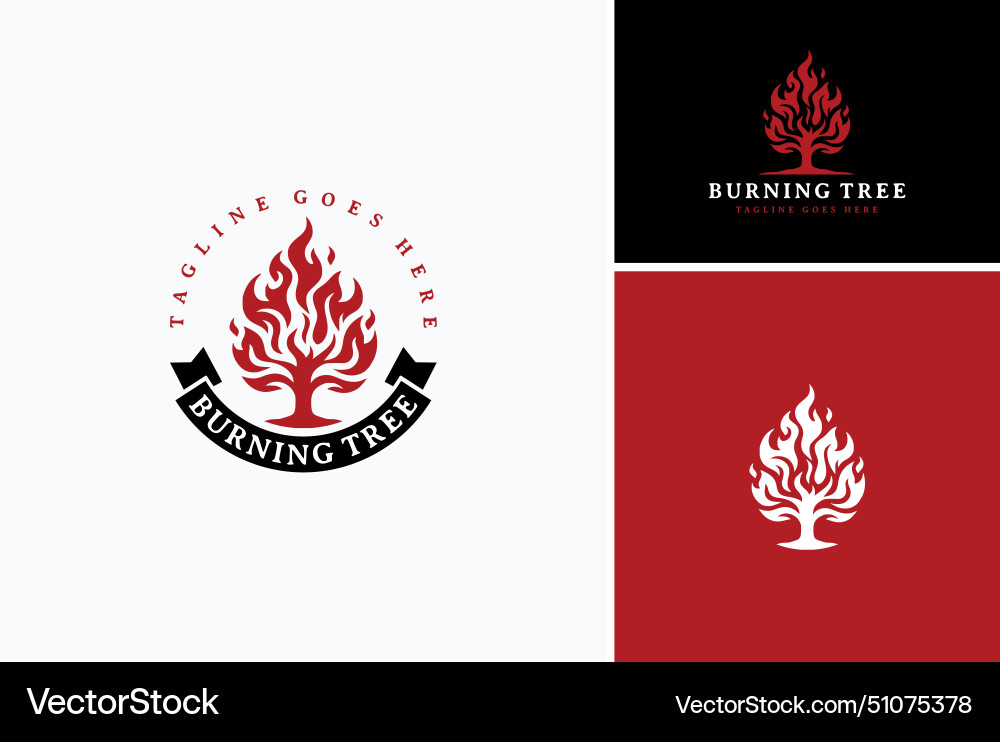 Fire flame tree with ribbon for burning bush logo Vector Image