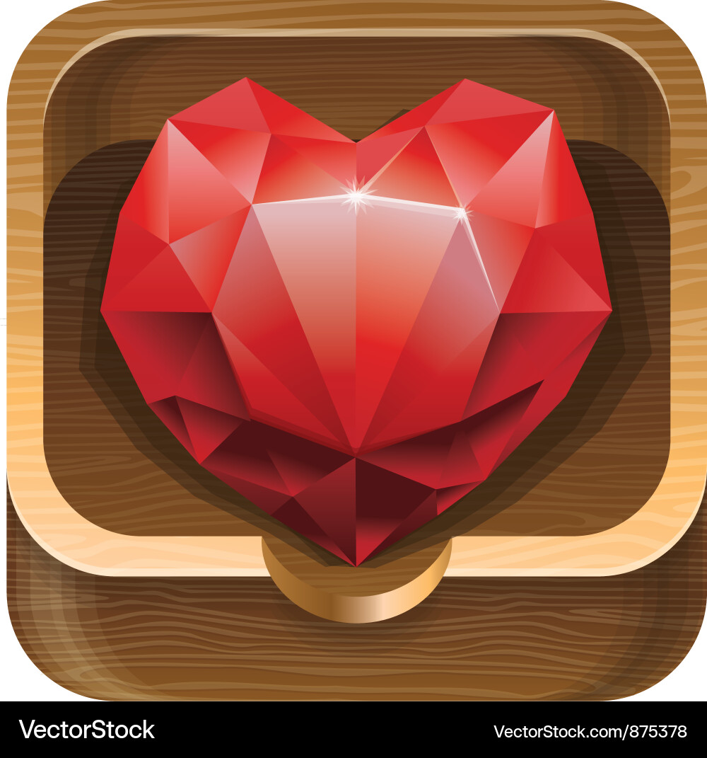 Red diamond heart in wooden box Royalty Free Vector Image