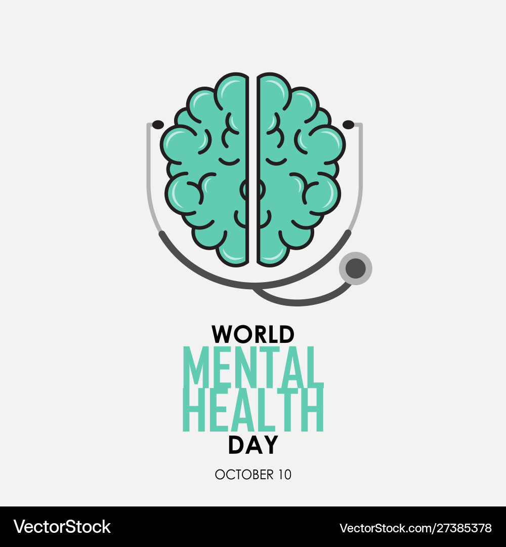 World Mental Health Day - Brain & Stethoscope Vector Image