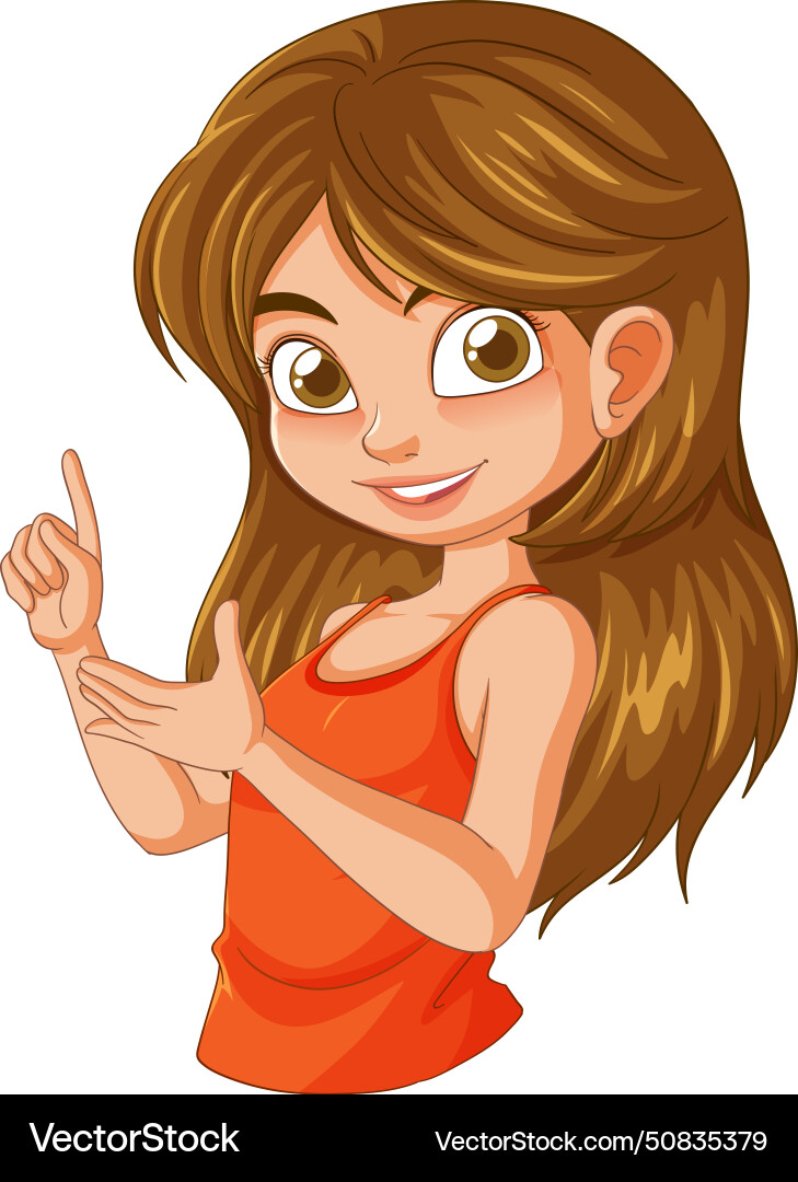 A happy girl pointing up Royalty Free Vector Image