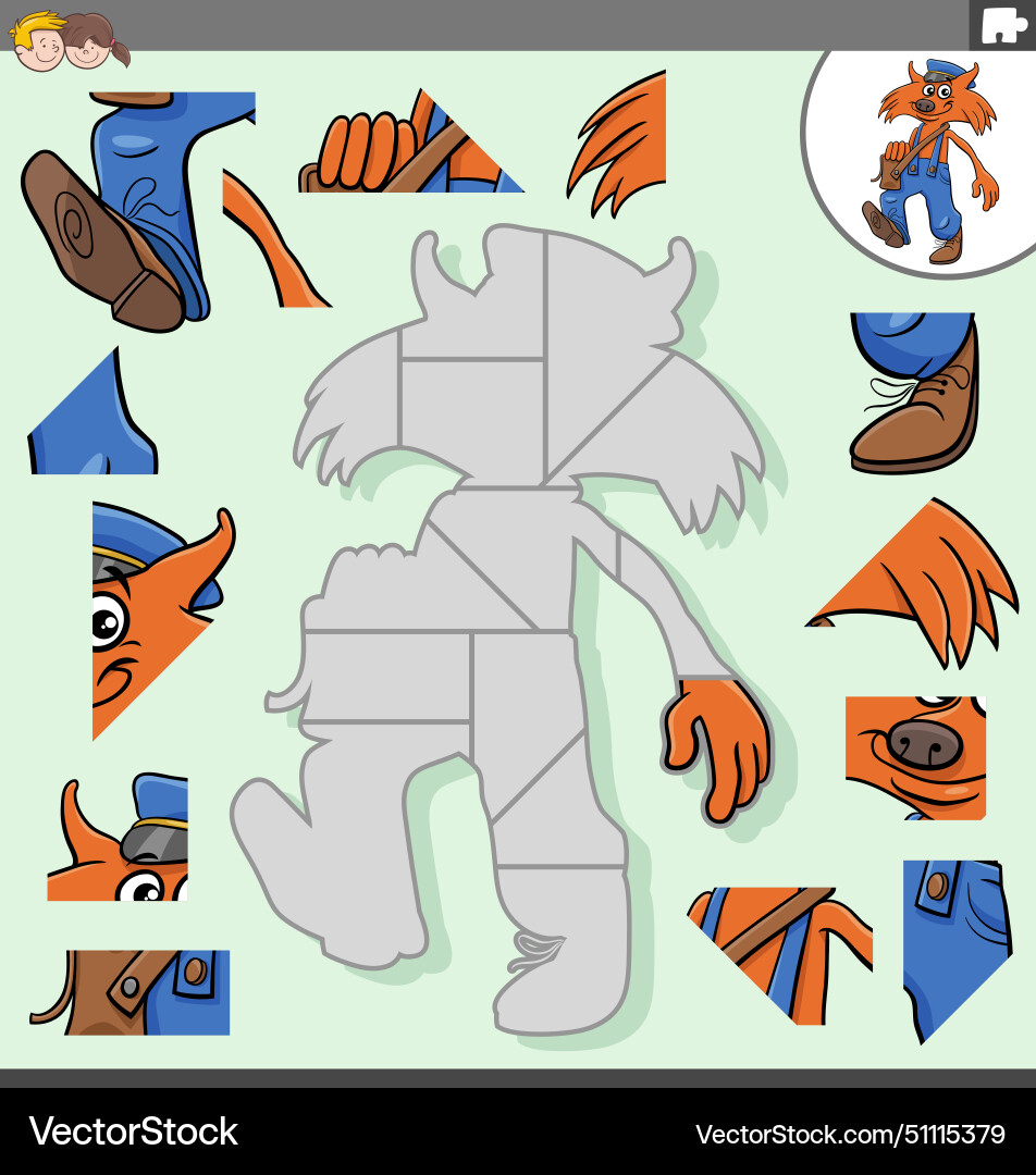 Jigsaw puzzle game with cartoon postman fox Vector Image