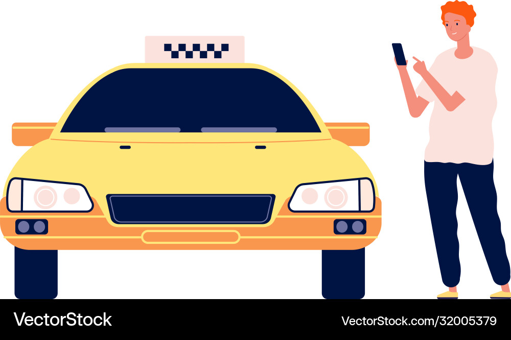 Man call taxi guy using car online app cartoon Vector Image