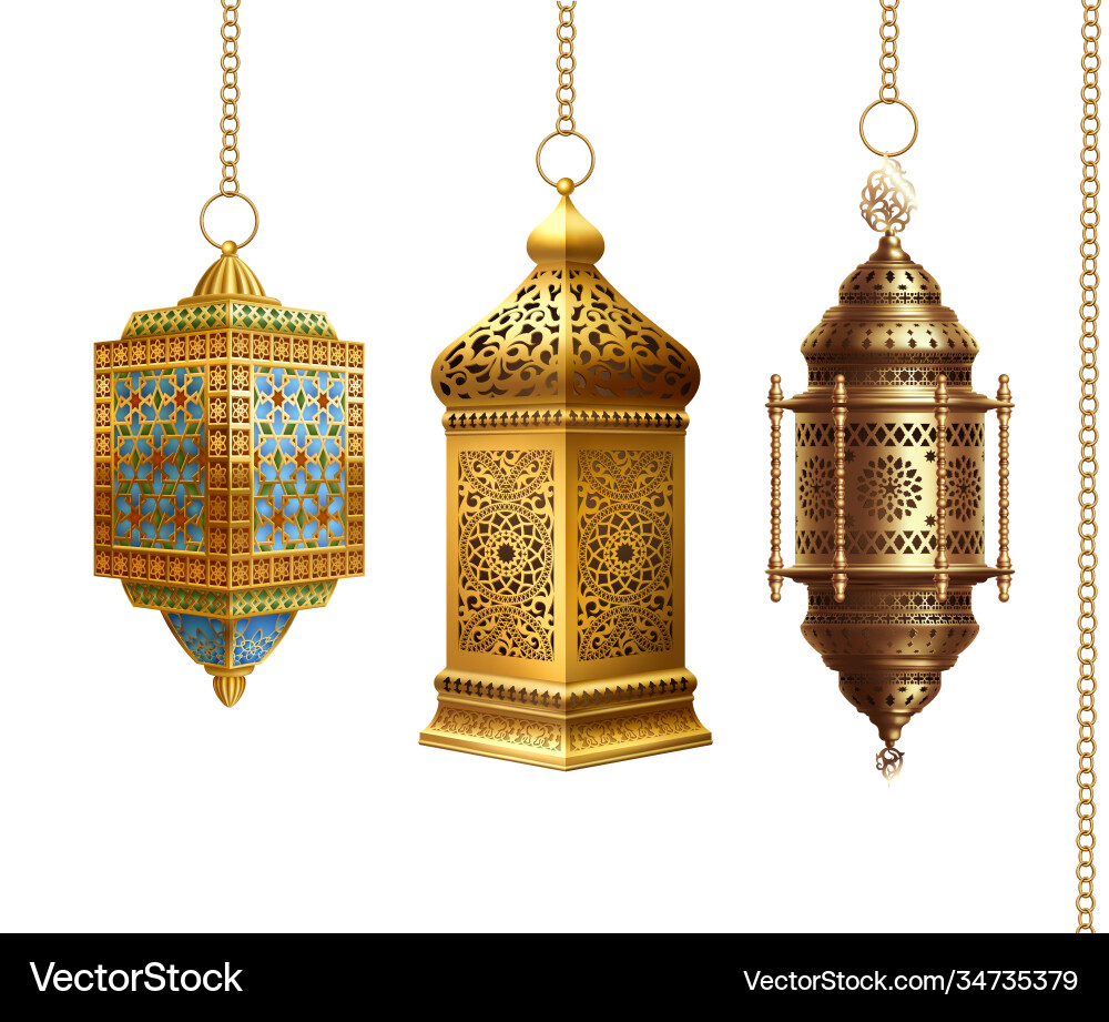 Set traditional arabian lanterns on white Vector Image