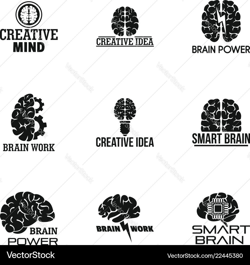 Brain work logo set simple style Royalty Free Vector Image