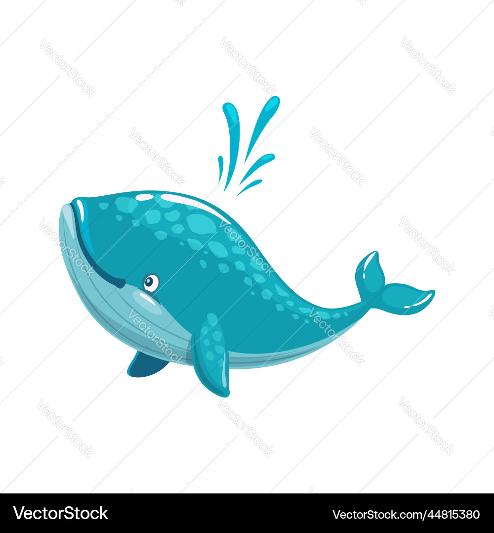 Cartoon whale character with water cascade splash Vector Image