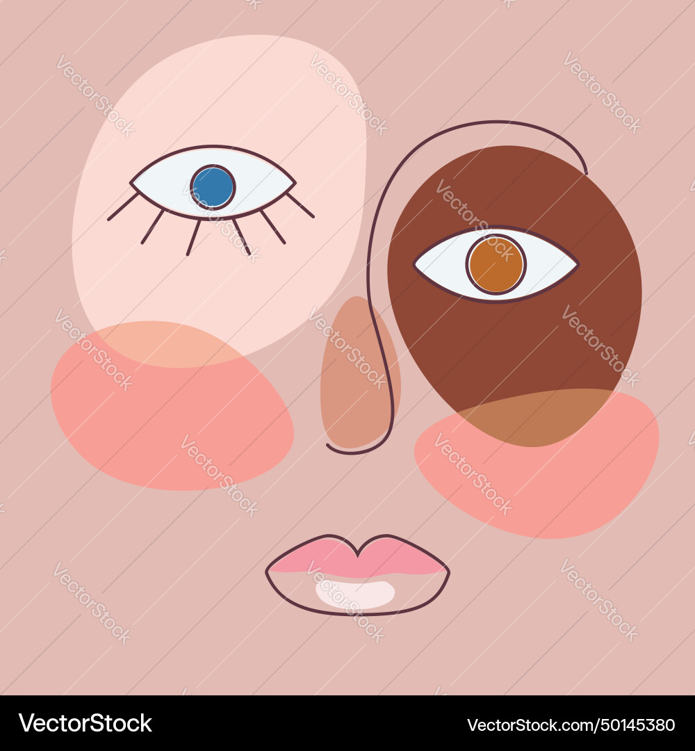 Modern line art face with shapes Royalty Free Vector Image