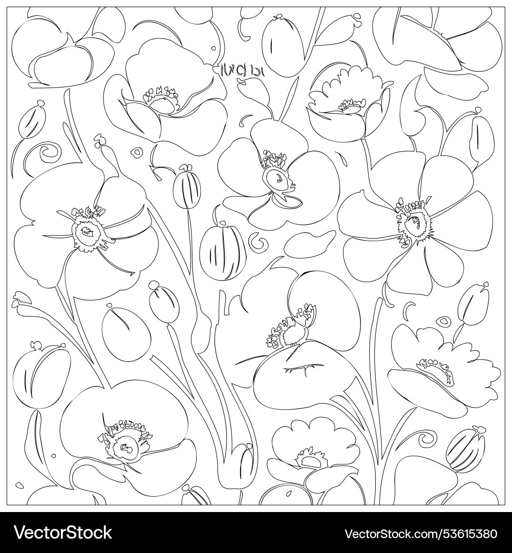 Poppy flower pattern outline sketch Royalty Free Vector