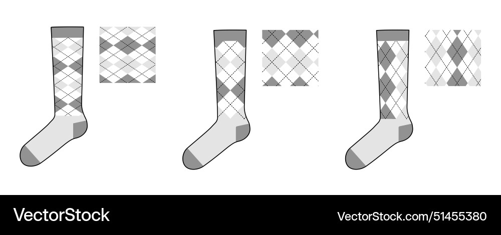 Socks set with argyle pattern and print swatches Vector Image