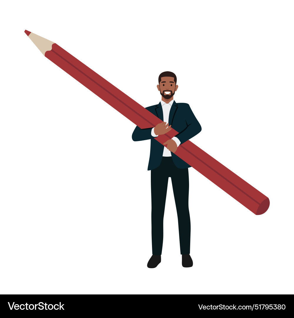 Young businessman creative hold big pencil Vector Image