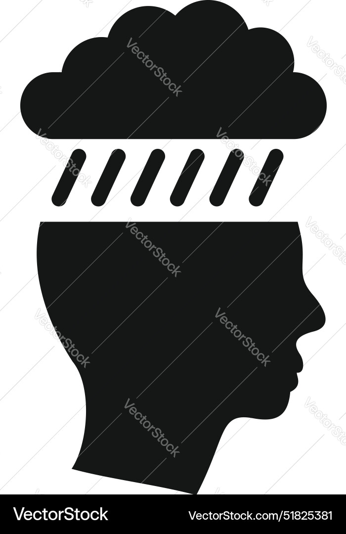 Black cloud raining over person head silhouette Vector Image