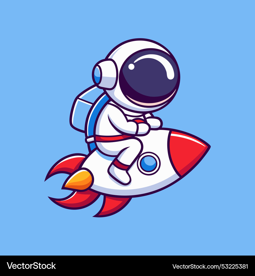 Cute astronaut riding rocket cartoon icon Vector Image