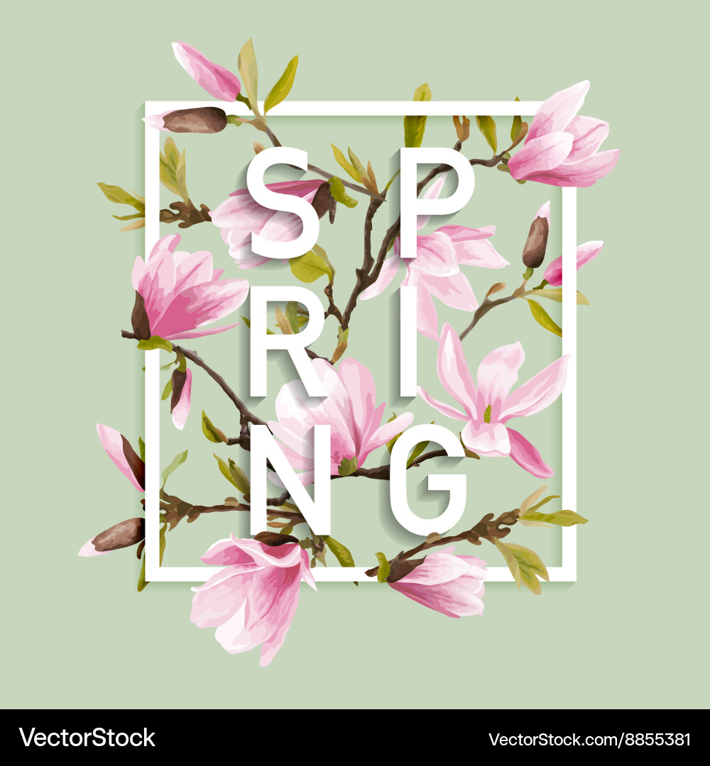 Floral spring graphic design with magnolia flowers