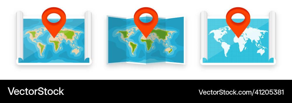 Folded world maps in a flat style simplified Vector Image