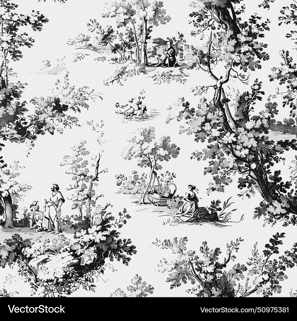 Forest bushes pastoral hand drawn pattern Vector Image