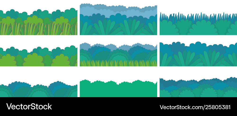 Green bush border set Royalty Free Vector Image