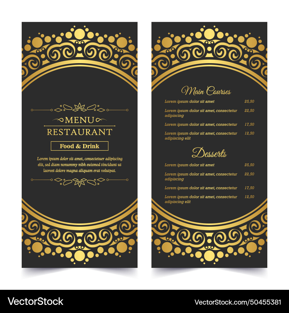 Luxury restaurant menu with logo ornament Vector Image