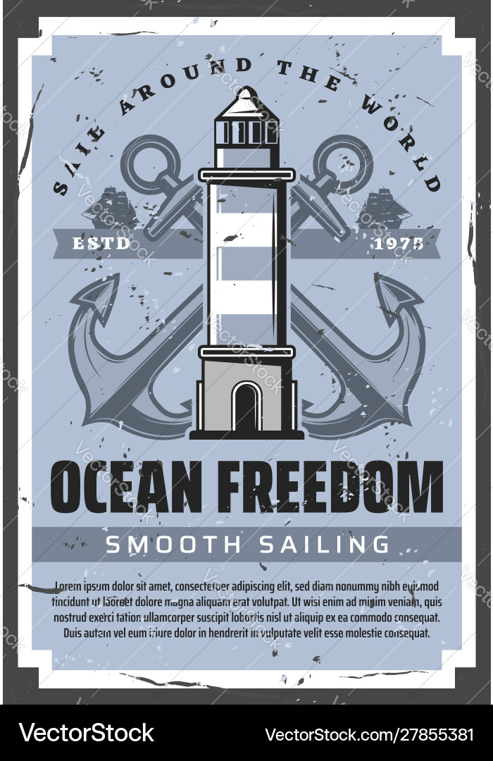 Nautical anchors sea lighthouse and sailing ships Vector Image