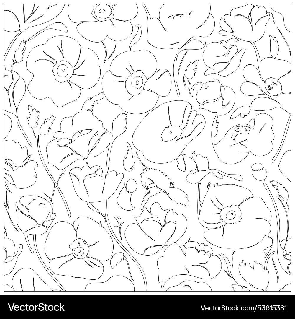 Poppy flower pattern outline sketch Royalty Free Vector