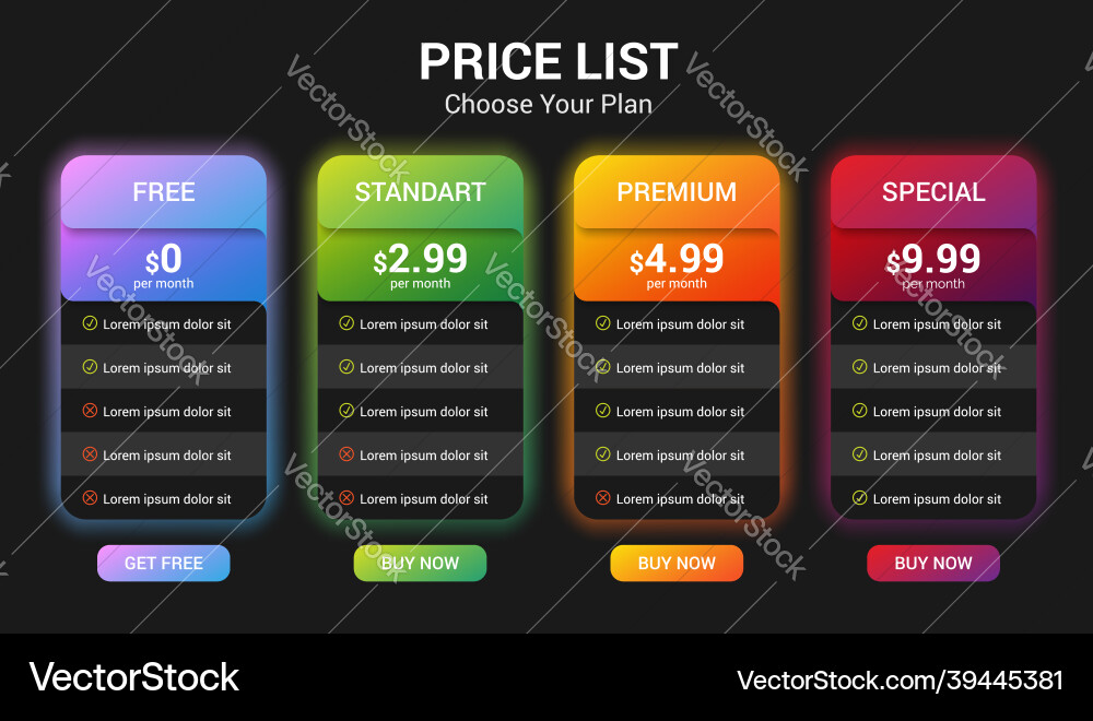 Pricing plan banners infographic template Vector Image