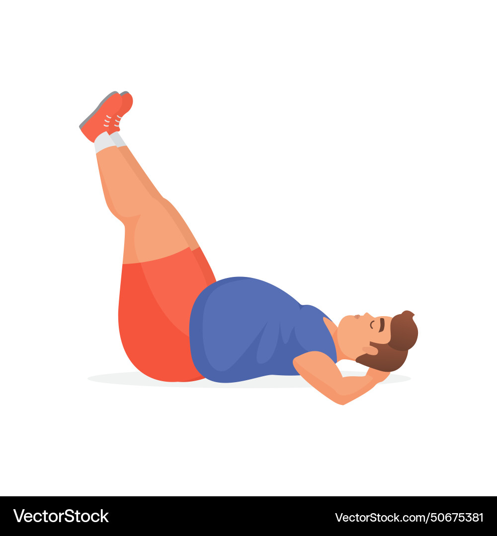 Young plus size man lying down and raising legs up