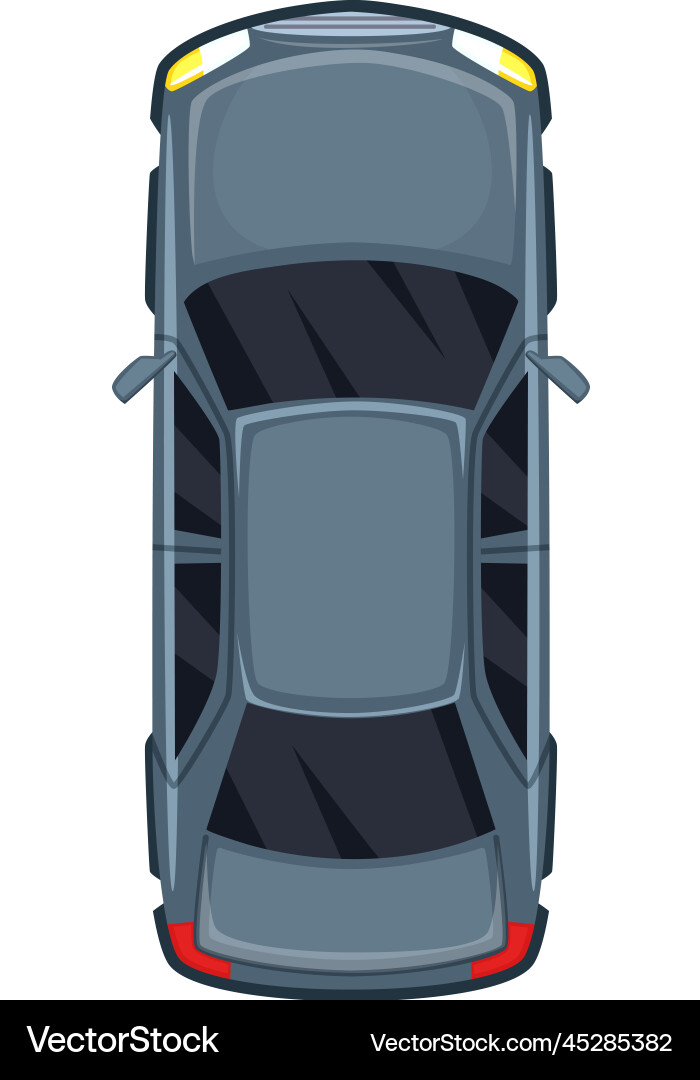 Gray sedan top view cartoon car icon Royalty Free Vector