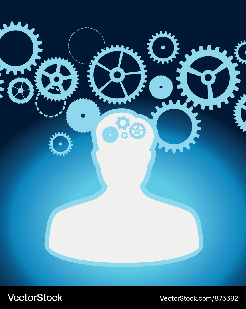 Male profile with gears and cogs Royalty Free Vector Image