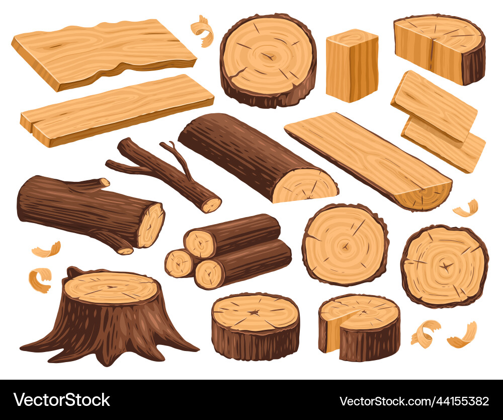 Natural timber lumber industry woodworking set Vector Image