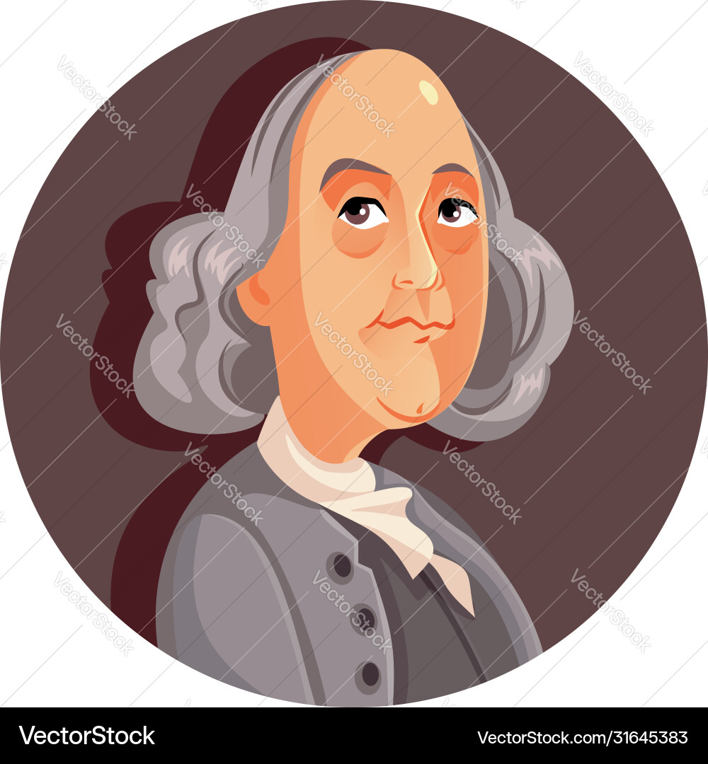 Benjamin Franklin Cartoon Portrait Royalty Free Vector Image