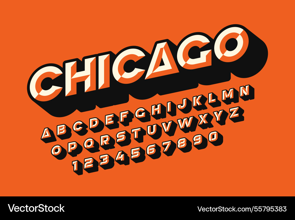 Chicago retro style font design alphabet letters Vector Image