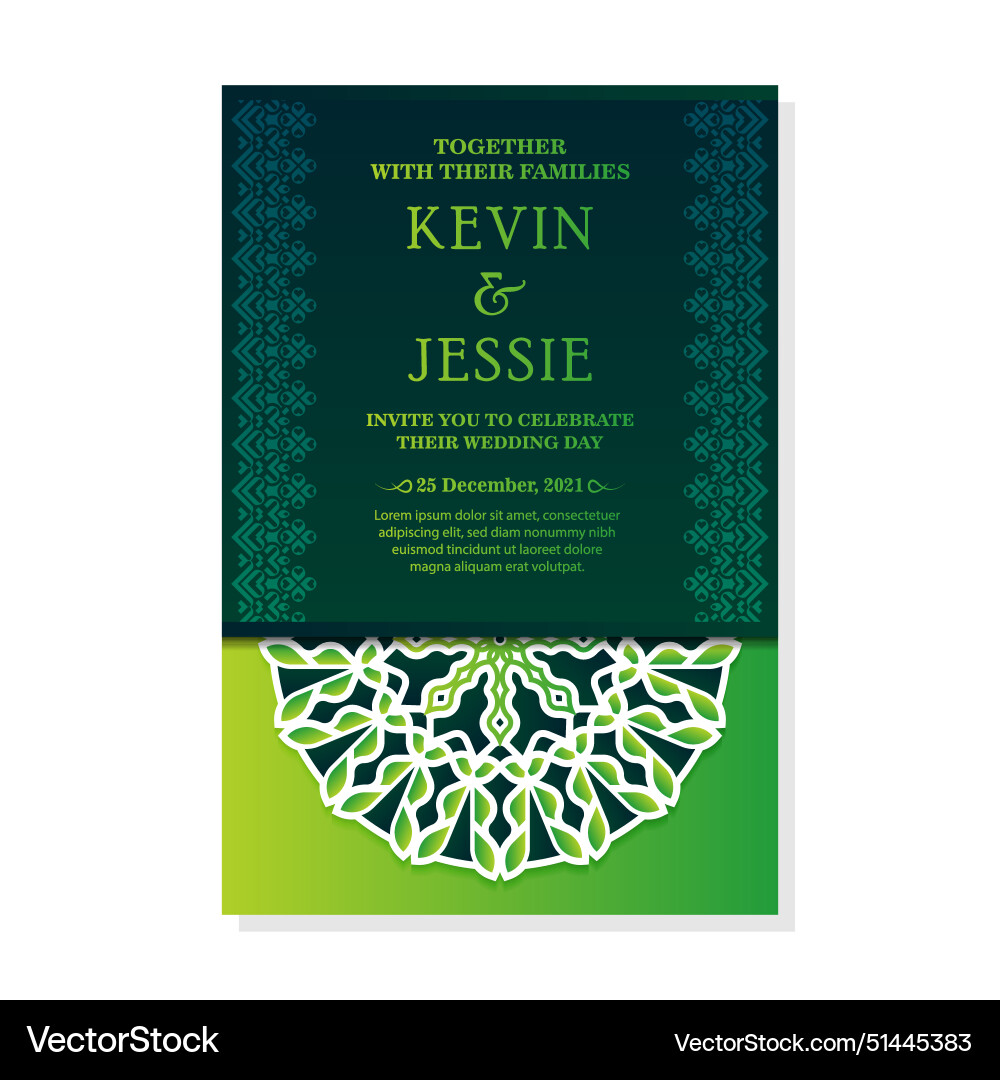 Green wedding invitations mandala style Royalty Free Vector