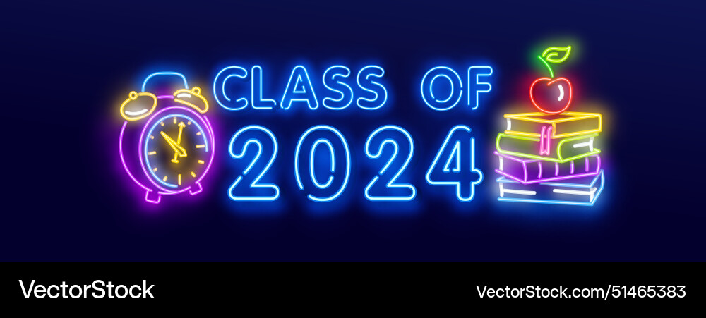 Neon 2024 graduate class logo Royalty Free Vector Image