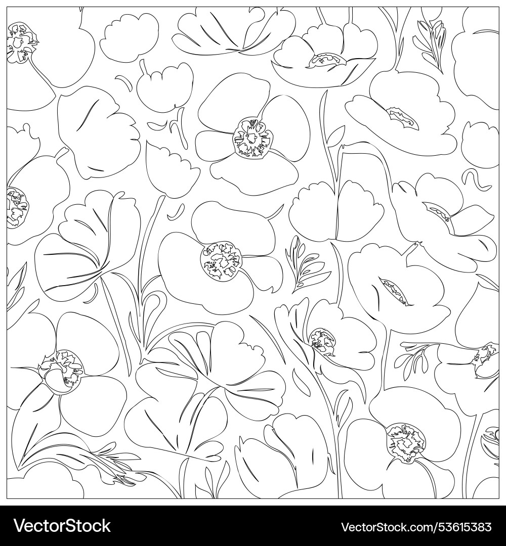 Poppy flower pattern outline sketch Royalty Free Vector
