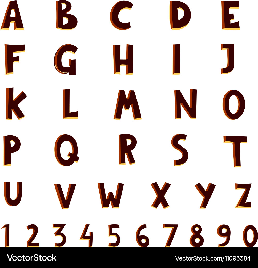 Alphabet black silhouette cartoon Royalty Free Vector Image