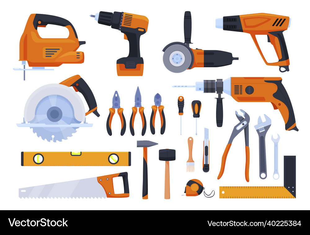 Building working tools set flat Royalty Free Vector Image