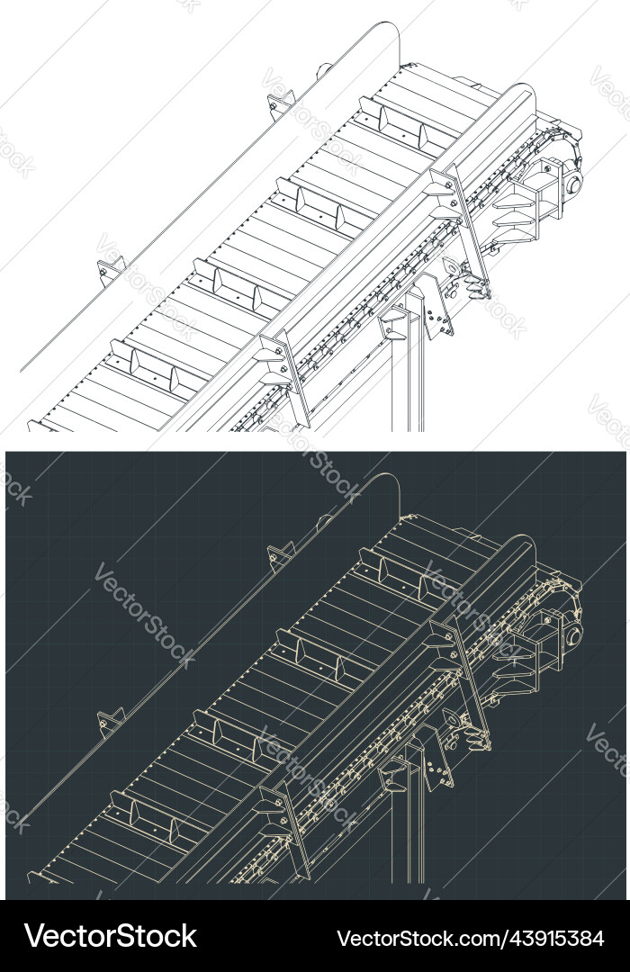 Chain conveyor close up drawings Royalty Free Vector Image