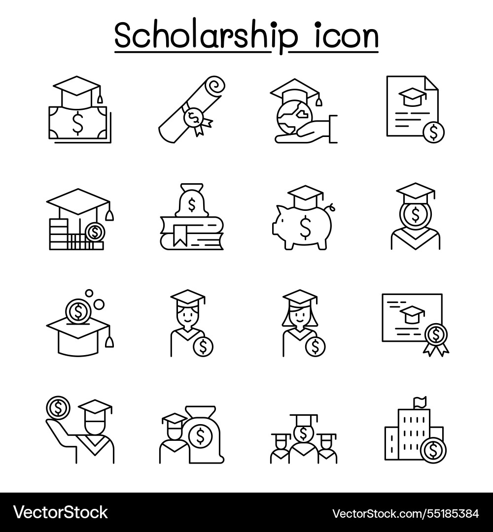 Scholarship icon set in thin line style Royalty Free Vector